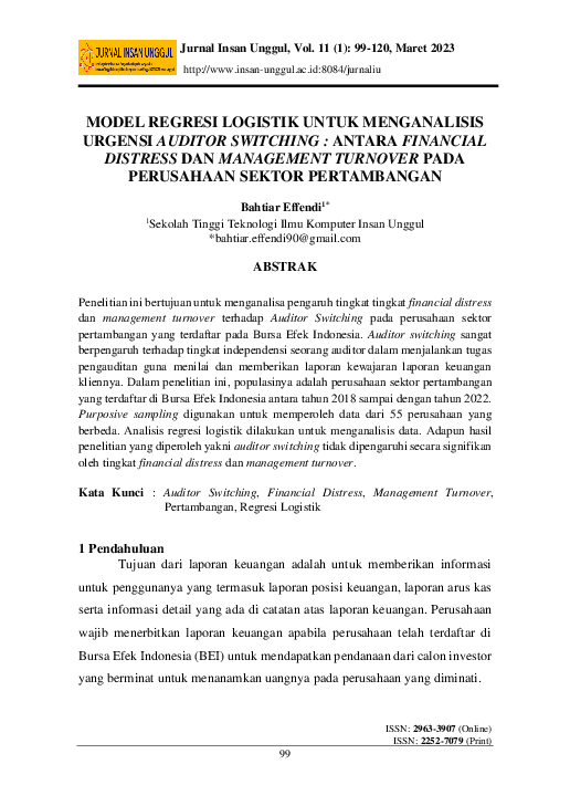 (PDF) Model Regresi Logistik untuk Menganalisis Urgensi Auditor ...