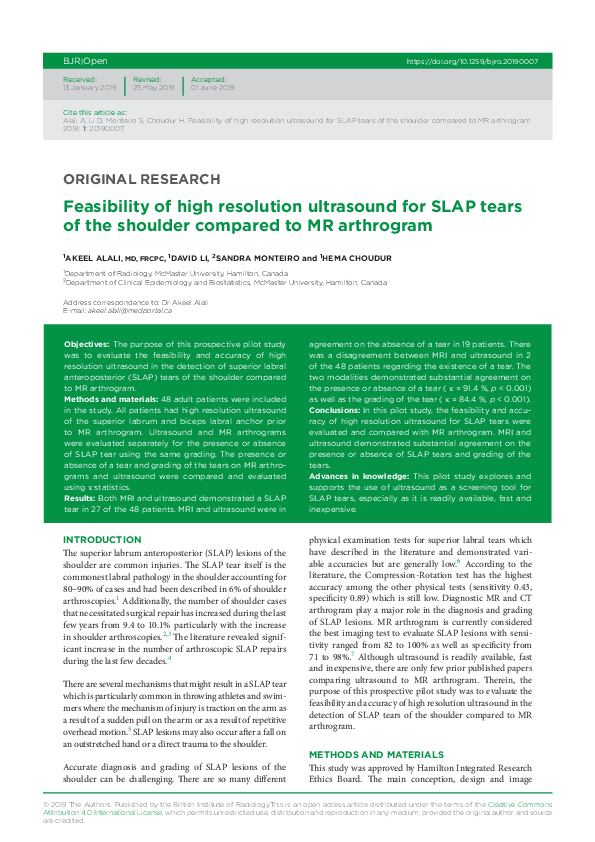 (PDF) Feasibility of high resolution ultrasound for SLAP tears of the ...