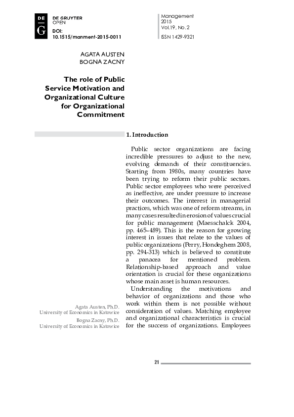 (PDF) The role of Public Service Motivation and Organizational Culture ...