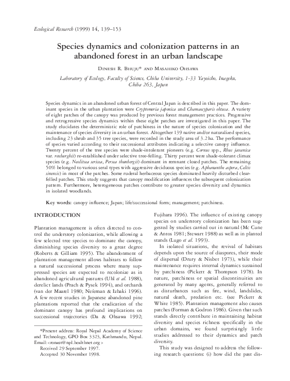 (PDF) Species dynamics and colonization patterns in an abandoned forest ...