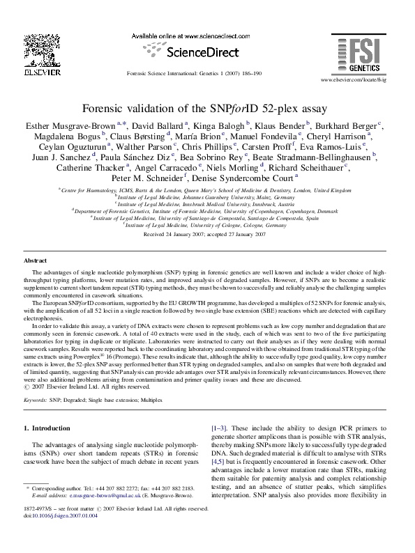 (PDF) Forensic validation of the SNPforID 52-plex assay
