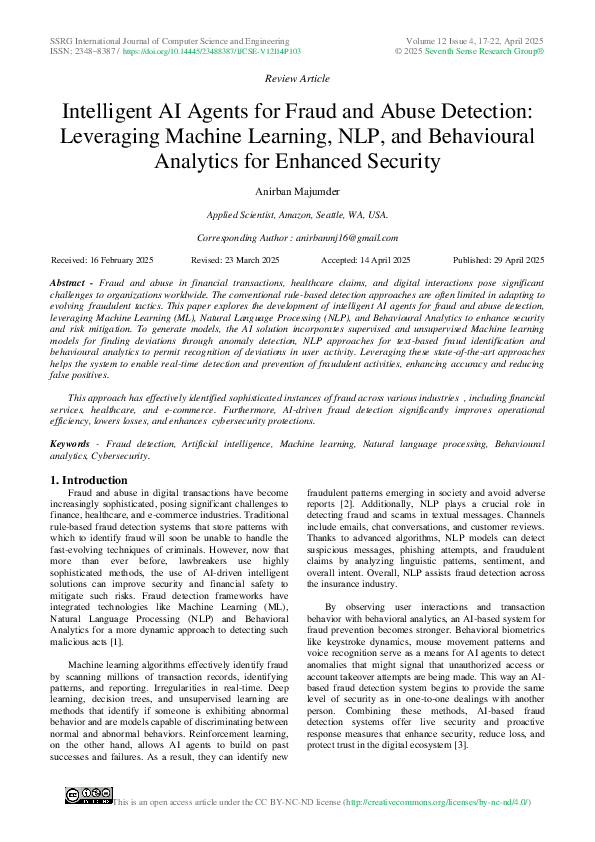 (PDF) Intelligent AI Agents for Fraud and Abuse Detection: Leveraging ...