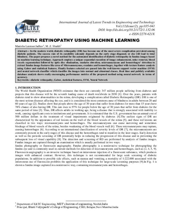 (PDF) Diabetic Retinopathy Using Machine Learning