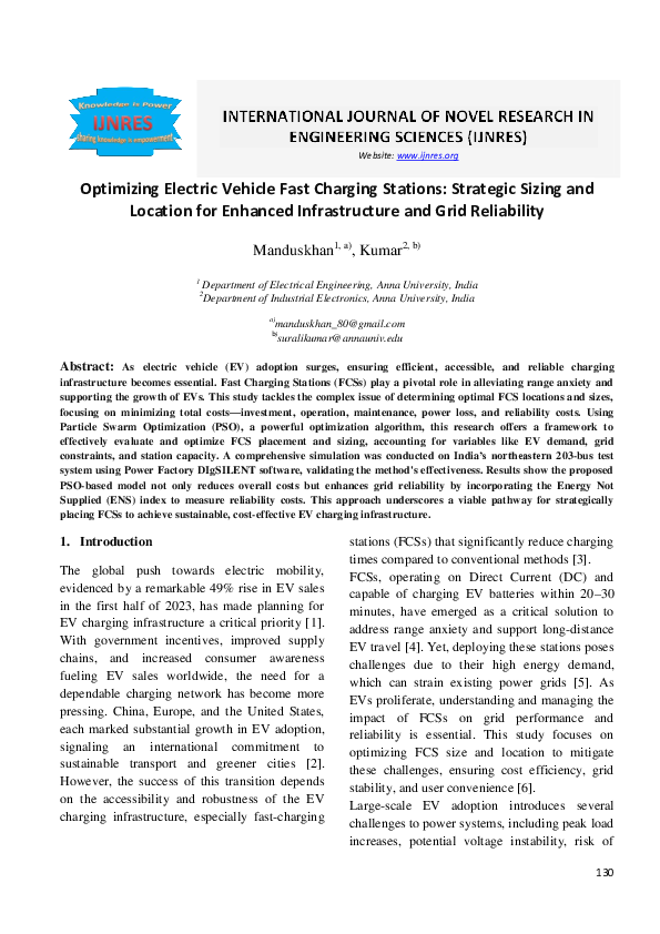 (PDF) Optimizing Electric Vehicle Fast Charging Stations: Strategic Sizing and Location for ...