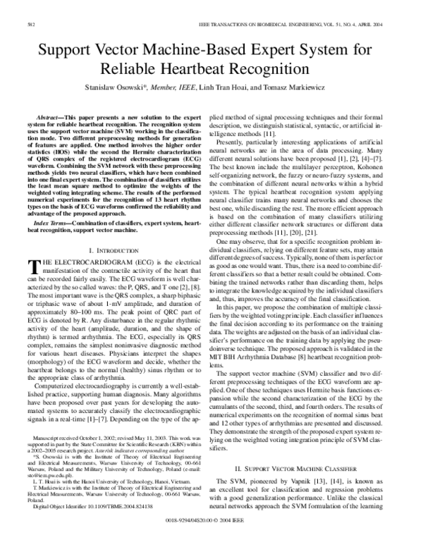 (PDF) Support Vector Machine-Based Expert System for Reliable Heartbeat Recognition