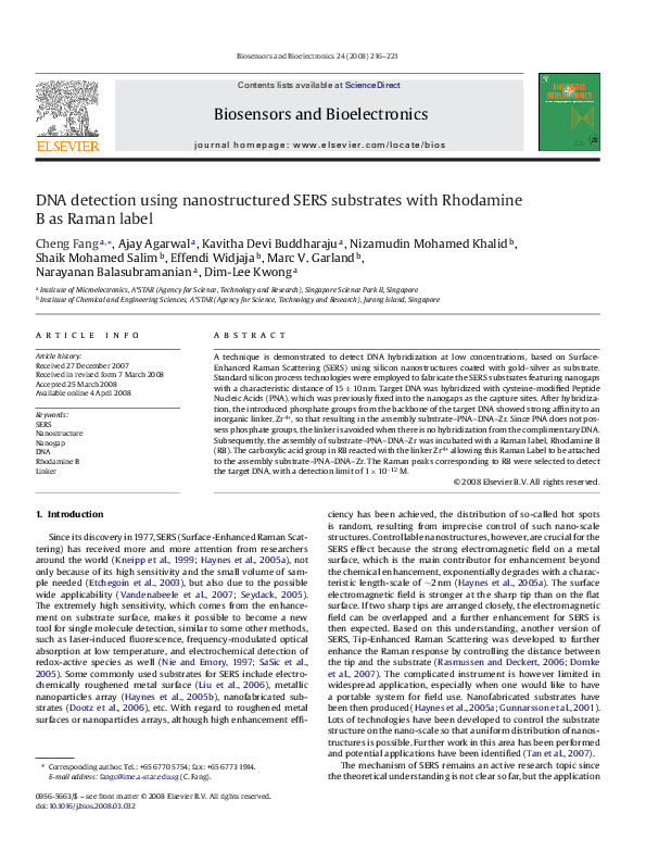 (PDF) DNA detection using nanostructured SERS substrates with Rhodamine ...