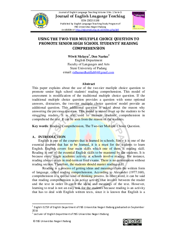 (PDF) Using the Two-Tier Multiple Choice Question to Promote Senior ...