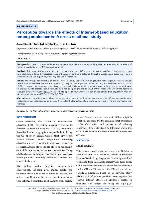 (PDF) Perception towards the effects of internet-based education on ...