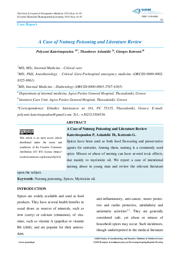 (PDF) A Case of Nutmeg Poisoning and Literature Review