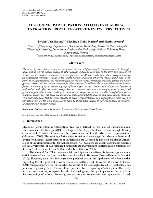 (PDF) Electronic Participation Initiatives in Africa: Extraction from ...