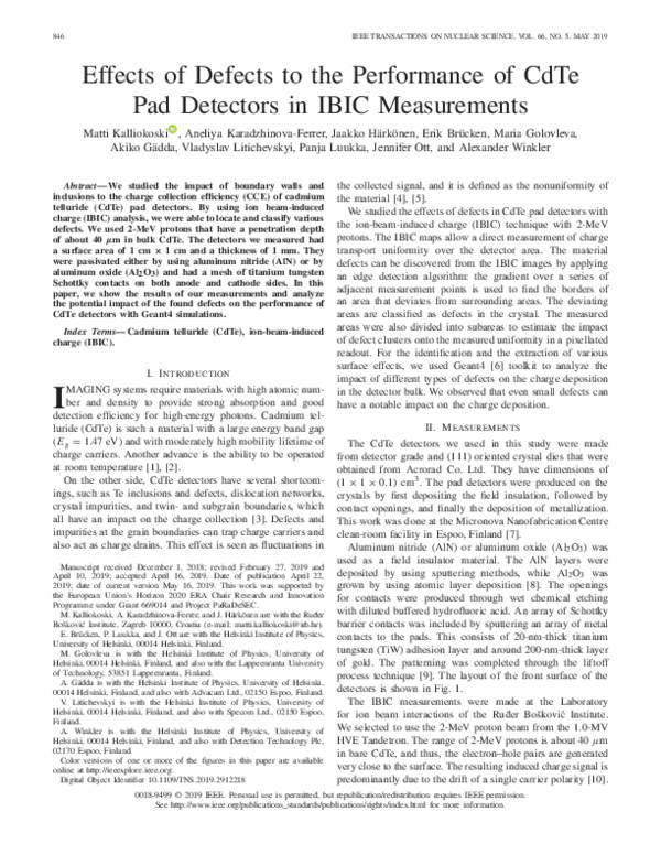 (PDF) Effects of Defects to the Performance of CdTe Pad Detectors in ...
