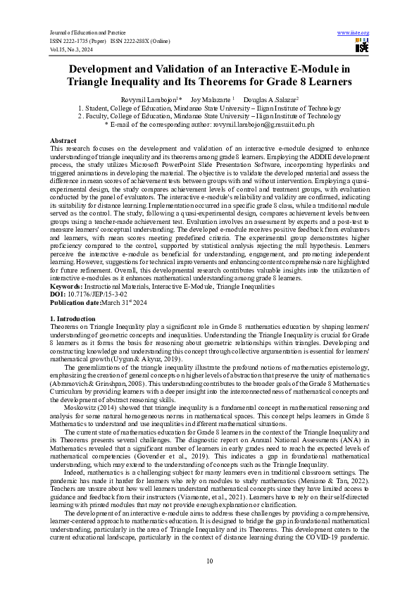 (PDF) Development and Validation of an Interactive E-Module in Triangle ...