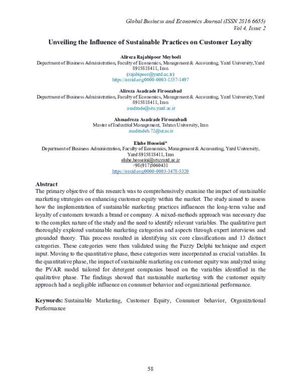 (PDF) Unveiling the Influence of Sustainable Practices on Customer Loyalty