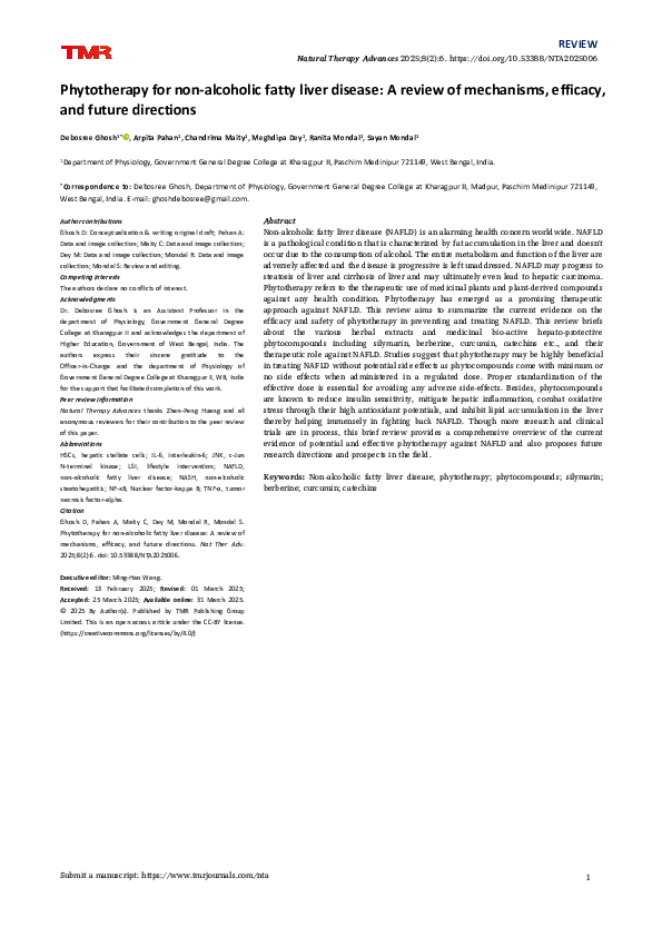 (PDF) Phytotherapy for non-alcoholic fatty liver disease: A review of ...