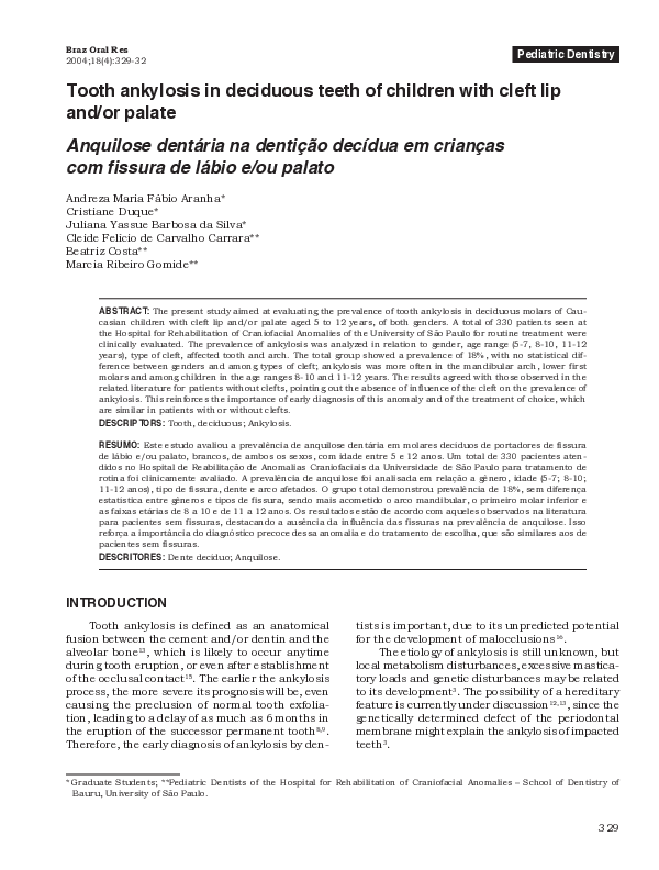 (PDF) Tooth ankylosis in deciduous teeth of children with cleft lip and ...