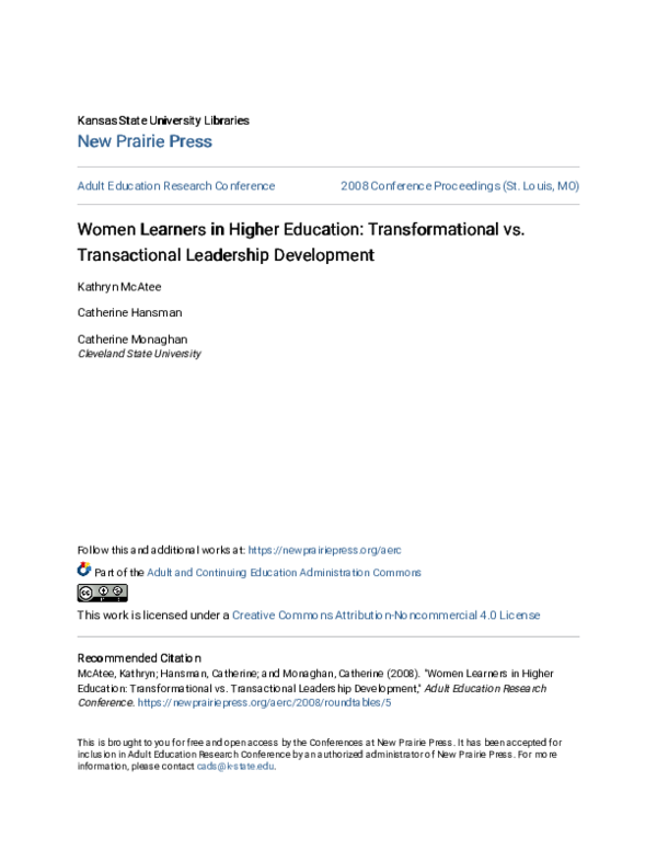 (PDF) Women Learners in Higher Education: Transformational vs ...