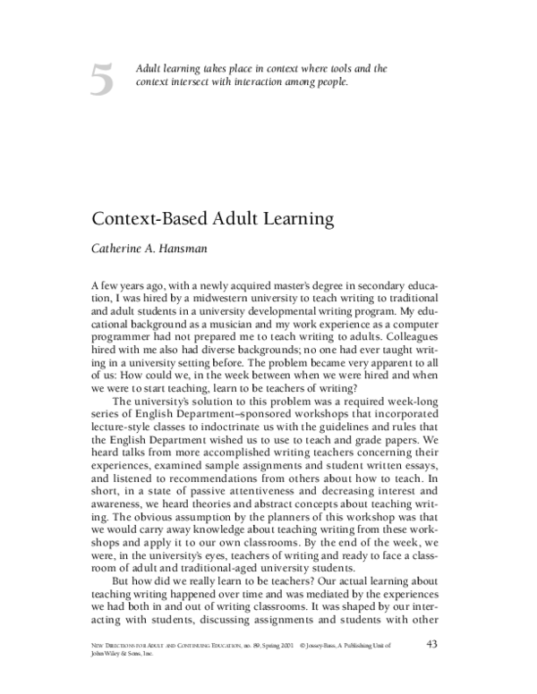 (PDF) Context‐Based Adult Learning