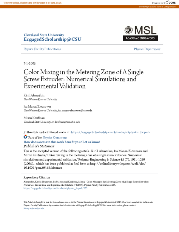 (PDF) Color mixing in the metering zone of a single screw extruder ...