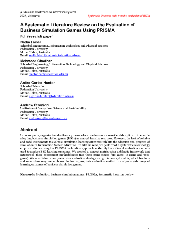 (PDF) A Systematic Literature Review on the Evaluation of Business Simulation Games Using PRISMA ...