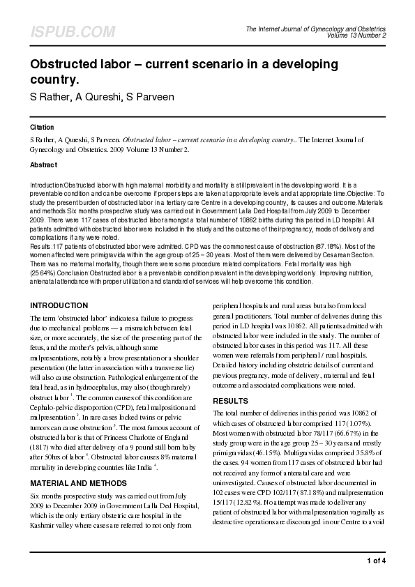 (PDF) Obstructed labor – current scenario in a developing country