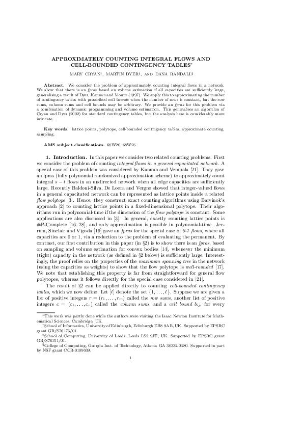 (PDF) Approximately Counting Integral Flows and Cell-Bounded Contingency Tables