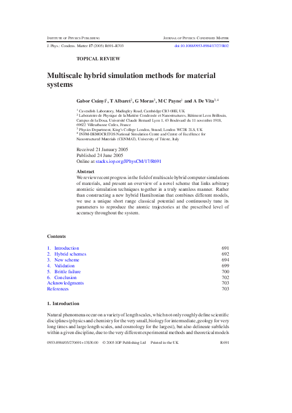 (PDF) Multiscale hybrid simulation methods for material systems