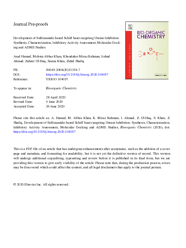 (PDF) Development of sulfonamide-based Schiff bases targeting urease ...
