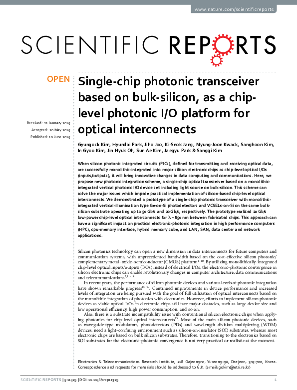 (PDF) Single-chip photonic transceiver based on bulk-silicon, as a chip-level photonic I/O ...