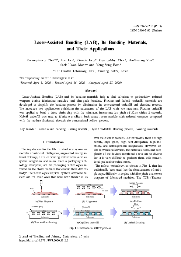 (PDF) Laser-Assisted Bonding (LAB), Its Bonding Materials, and Their Applications