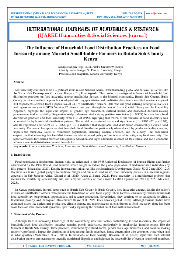 (PDF) The Influence of Household Food Distribution Practices on Food ...