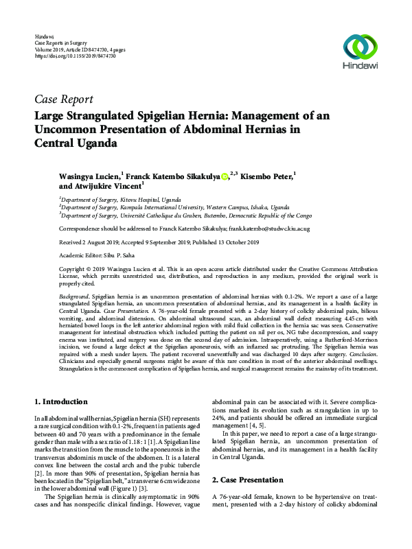 (PDF) Large Strangulated Spigelian Hernia: Management of an Uncommon ...