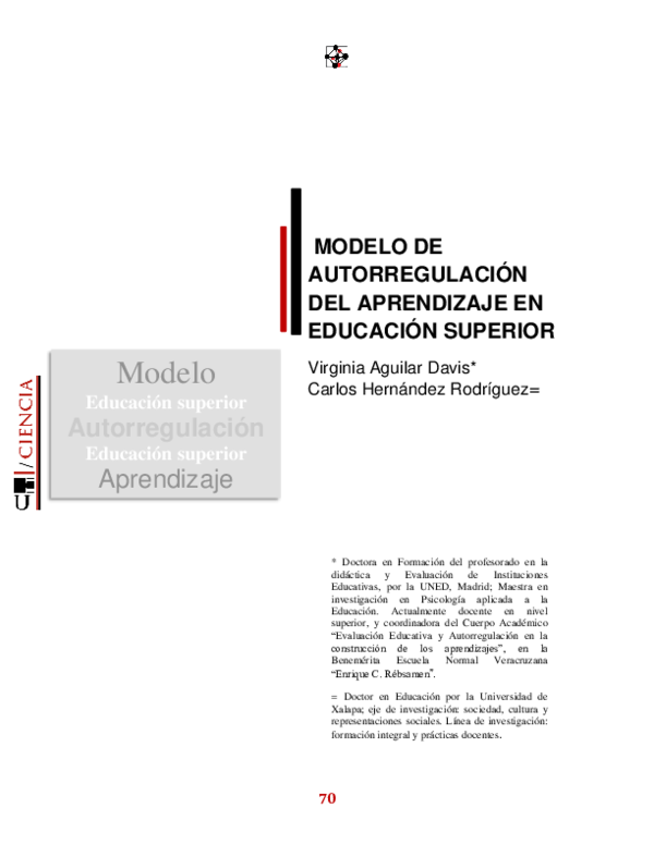 (PDF) Modelo De Autorregulación Del Aprendizaje en Educación Superior