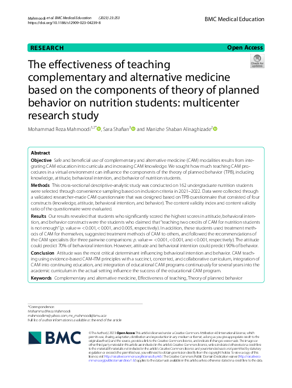 (PDF) The effectiveness of teaching complementary and alternative ...