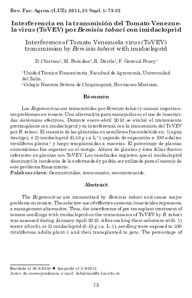 (PDF) Interferencia en la transmisión del Tomato Venezue- la virus ...