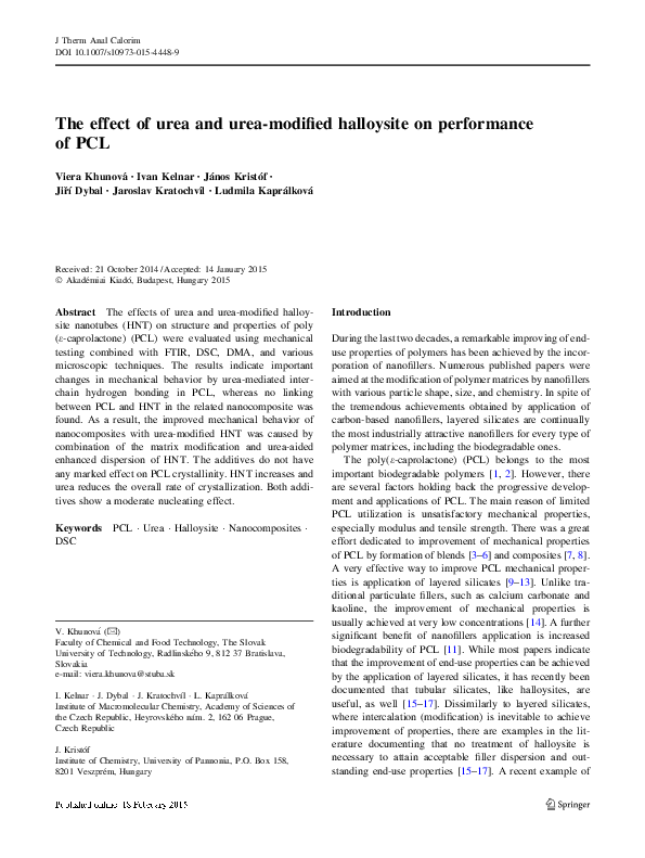 (PDF) The effect of urea and urea-modified halloysite on performance of PCL