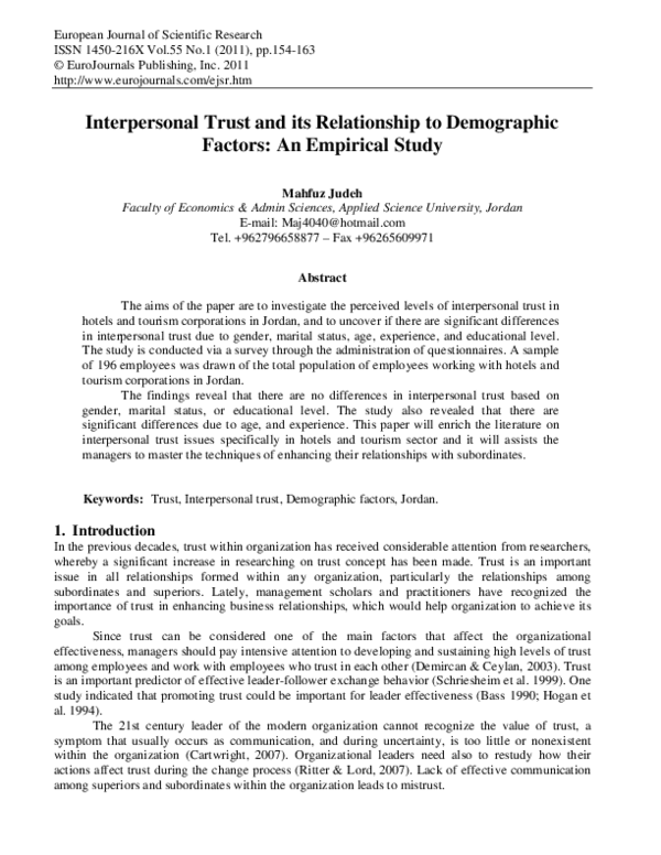 (PDF) Interpersonal Trust and its Relationship to Demographic Factors ...