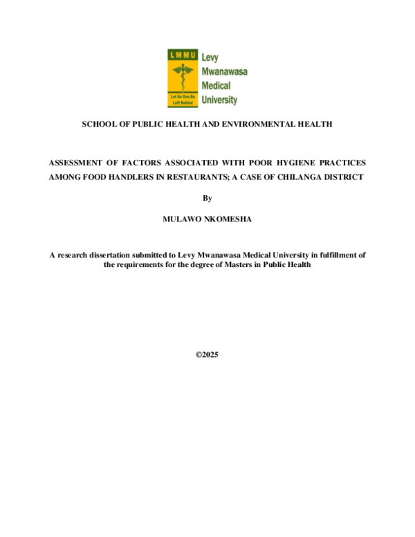 (PDF) ASSESSMENT OF FACTORS ASSOCIATED WITH POOR HYGIENE PRACTICES ...