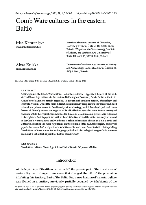 (PDF) Comb Ware cultures in the eastern Baltic