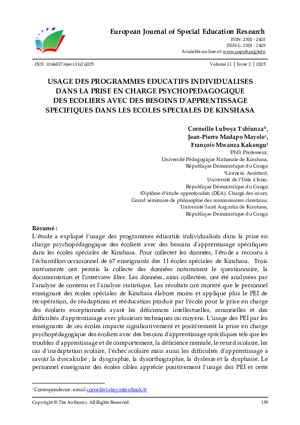 (PDF) European Journal of Special Education Research