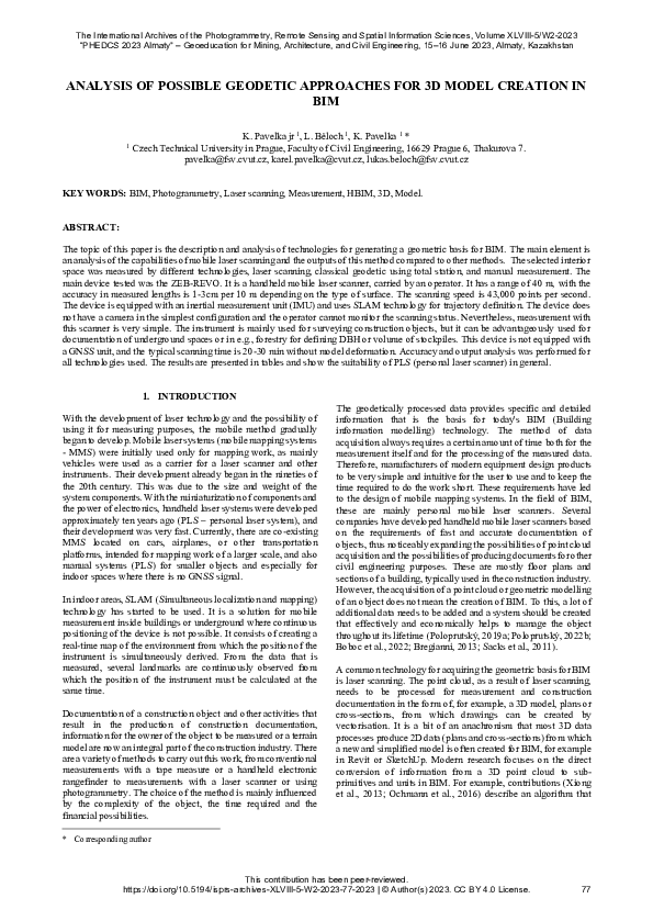 (PDF) Analysis of Possible Geodetic Approaches for 3D Model Creation in Bim