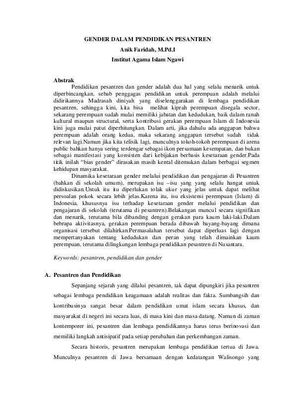 (PDF) Gender Dalam Pendidikan Pesantren