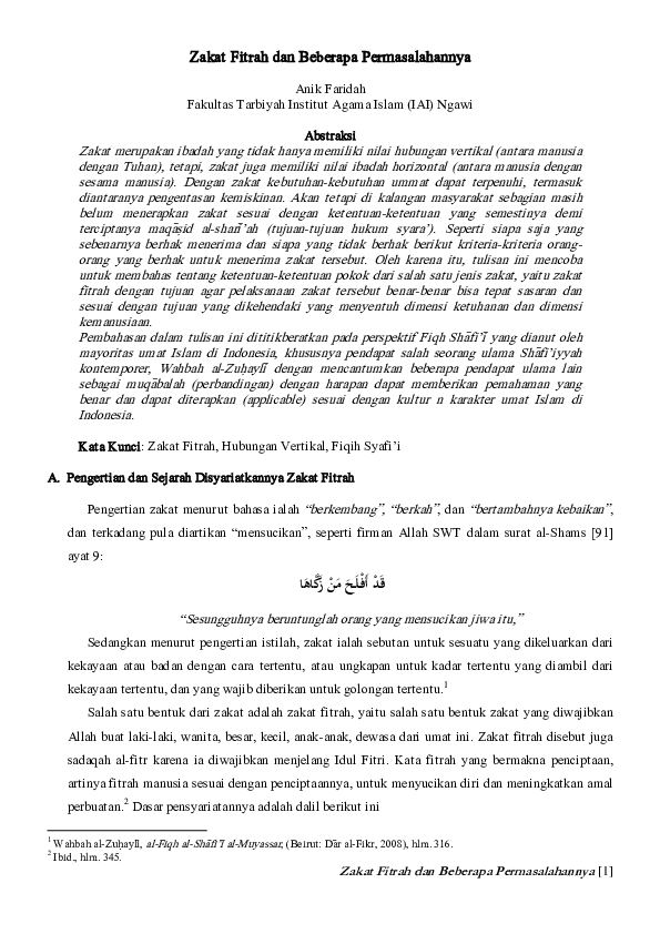 (PDF) Zakat Fitrah dan Beberapa Permasalahannya