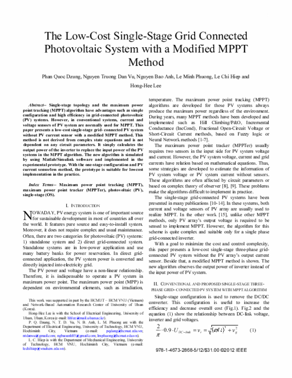 (PDF) The low-cost single-stage grid connected photovoltaic system with a modified MPPT method