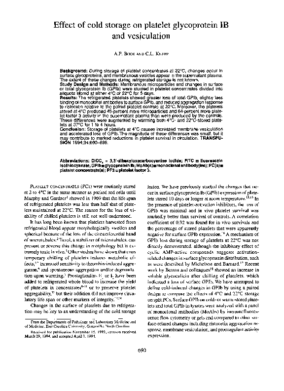 (PDF) Effect of cold storage on platelet glycoprotein Ib and vesiculation