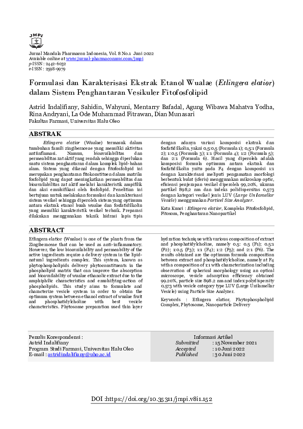 (PDF) Formulasi dan Karakterisasi Ekstrak Etanol Wualae (Etlingera ...