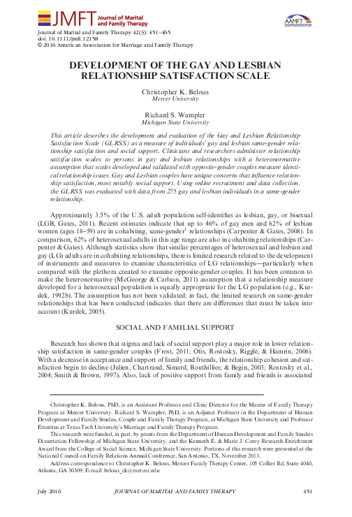(PDF) Development of the Gay and Lesbian Relationship Satisfaction Scale