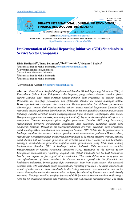 (PDF) Implementation of Global Reporting Initiatives (GRI) Standards in ...