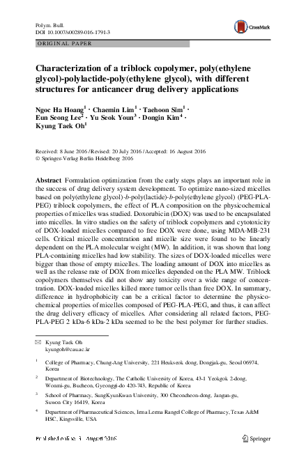 (PDF) Characterization of a triblock copolymer, poly(ethylene glycol ...