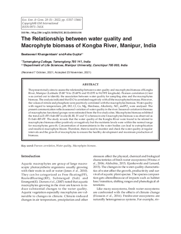 (PDF) The Relationship between water quality and Macrophyte biomass of ...