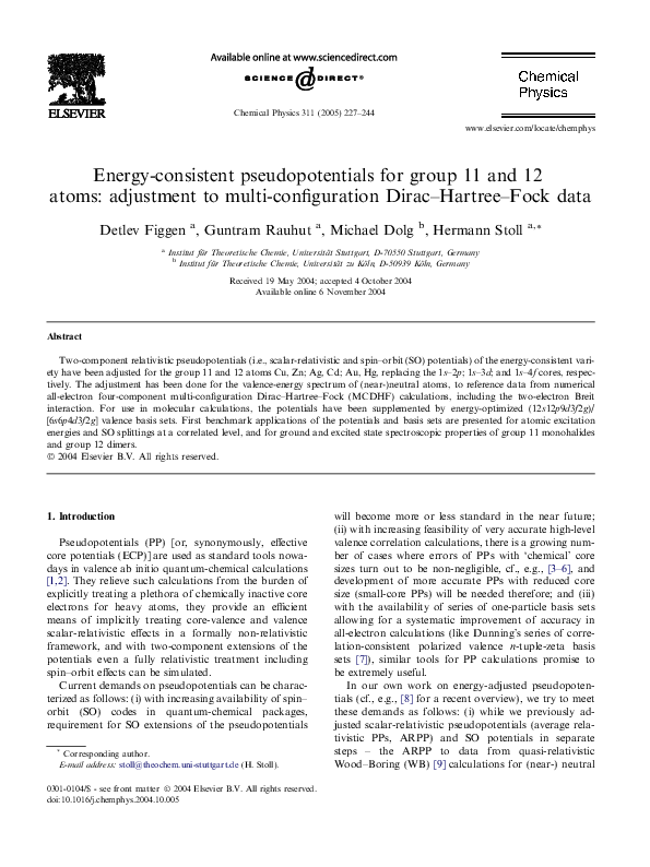 (PDF) Energy-consistent pseudopotentials for group 11 and 12 atoms ...